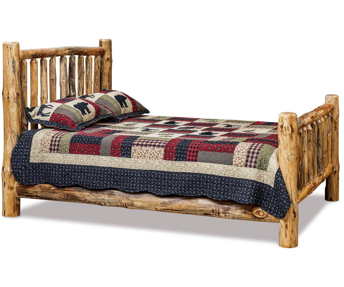 Rustic Pine Bed with Small Spindles - Vicki's Amish Traditions